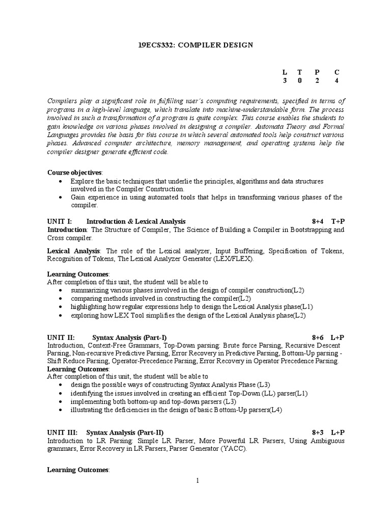 CD Syllabus | PDF | Parsing | Compiler