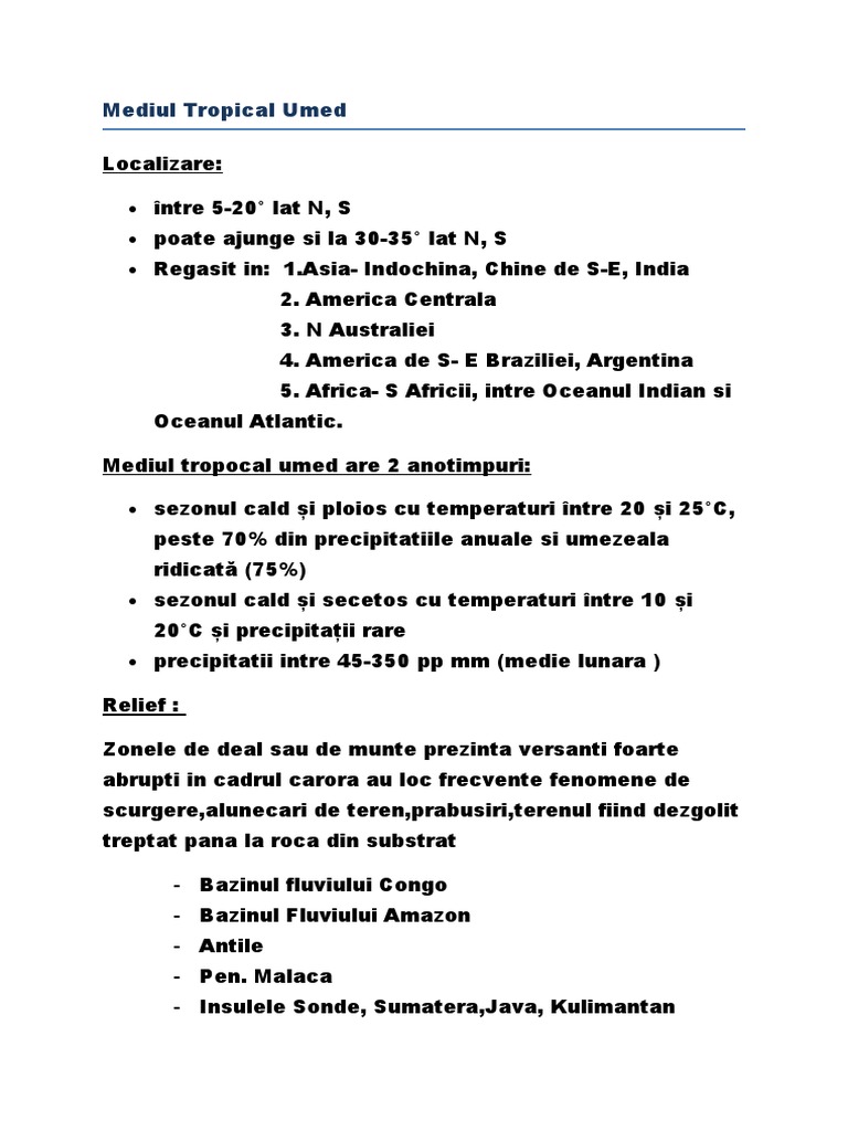 Mediul Tropical Umed | PDF