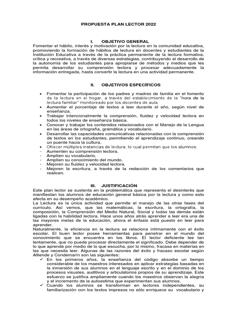 Plan Lector 2022 | PDF