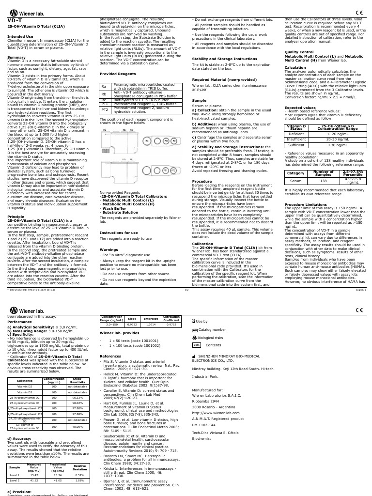 VIT D Reagent - CLIA Series v.1 | PDF