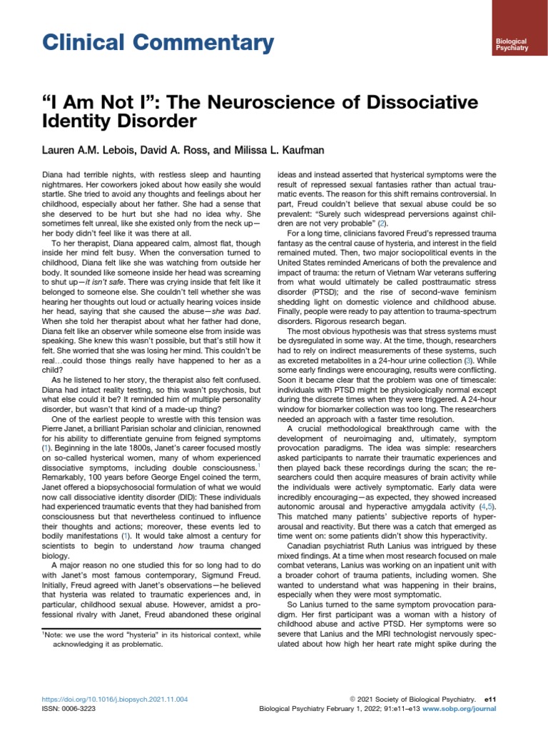 The Neuroscience of Dissociative Identity Disorder | PDF | Dissociation ...
