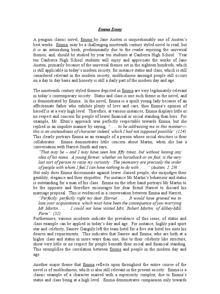 Emma Essay | PDF | Emma Woodhouse | Emma (Novel)
