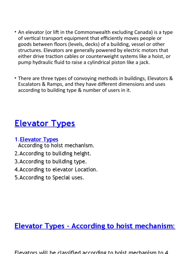 Lifts Types | PDF | Elevator | Stairs