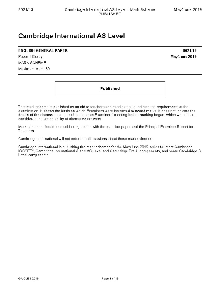 Cambridge International AS Level: English General Paper 8021/13 May ...