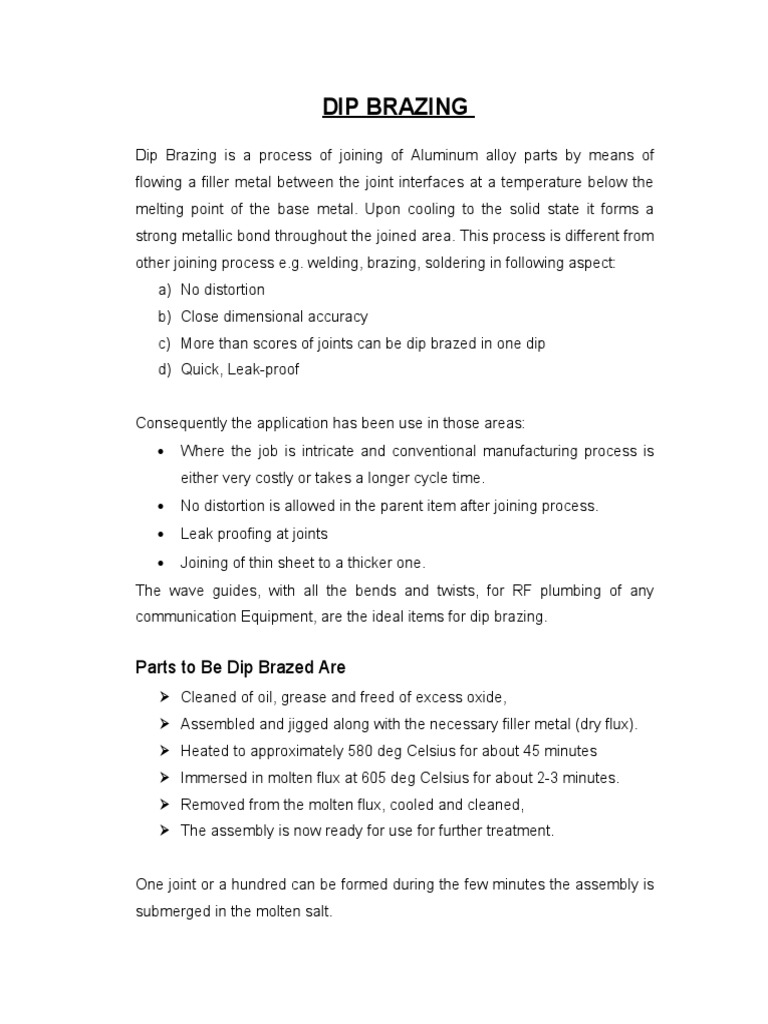 Dip Brazing: Parts To Be Dip Brazed Are | PDF | Sheet Metal | Construction