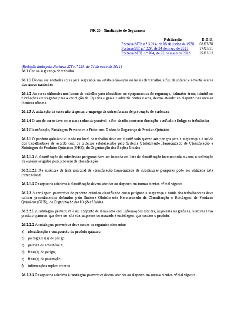 NR 26: Sinalização de Segurança no Trabalho | PDF
