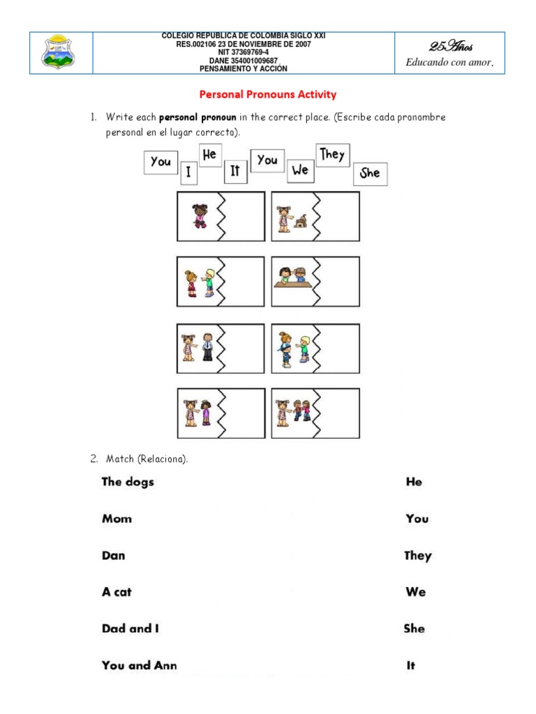 Personal Pronouns Activity | PDF