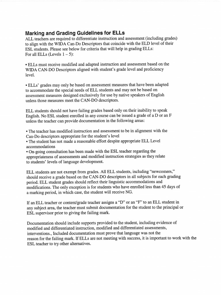 ELL Grading & Instruction Guide | PDF | Second Language Acquisition ...