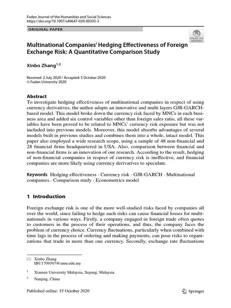 (2020) Multinational Companies' Hedging Effectiveness of Foreign | PDF ...