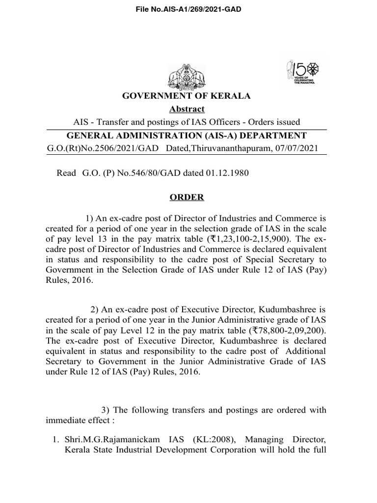 Government of Kerala General Administration (Ais-A) Department | PDF ...