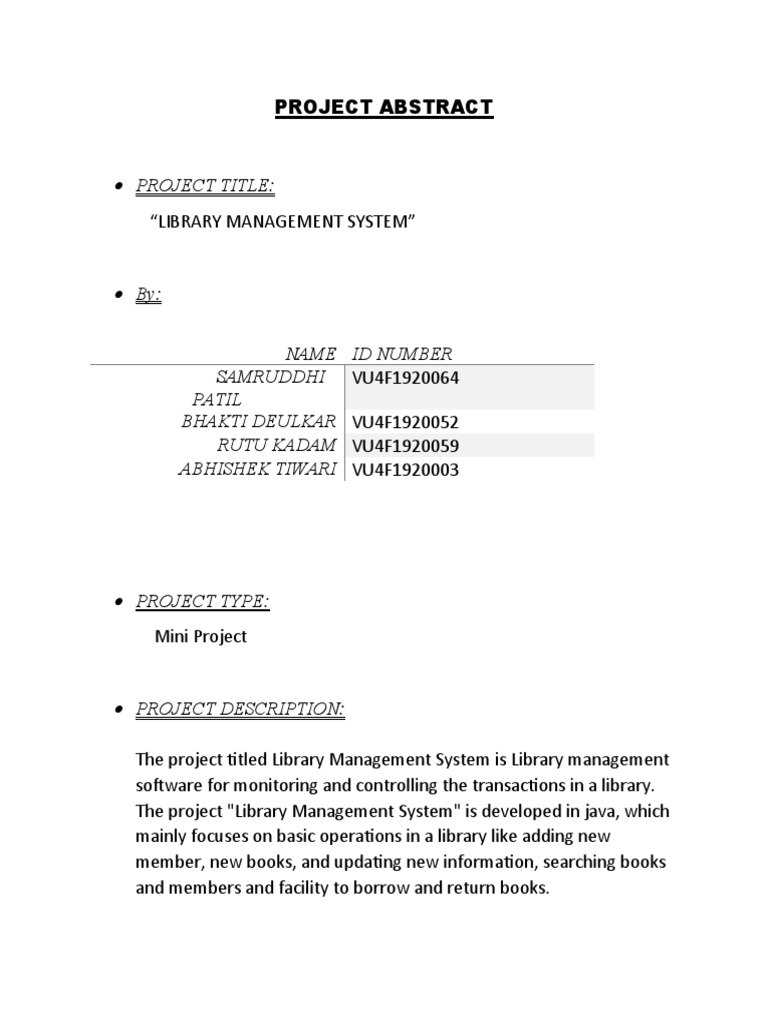 Library Management System Abstract | PDF