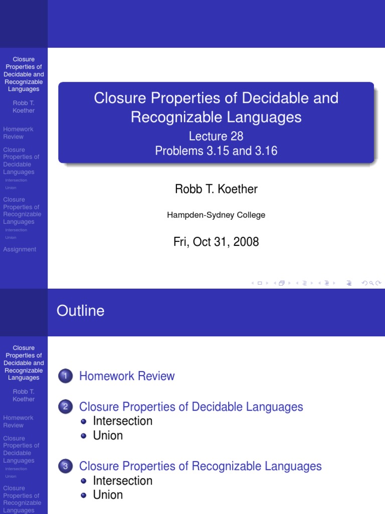 Lecture 28 - Closure Properties | PDF | Computer Programming ...