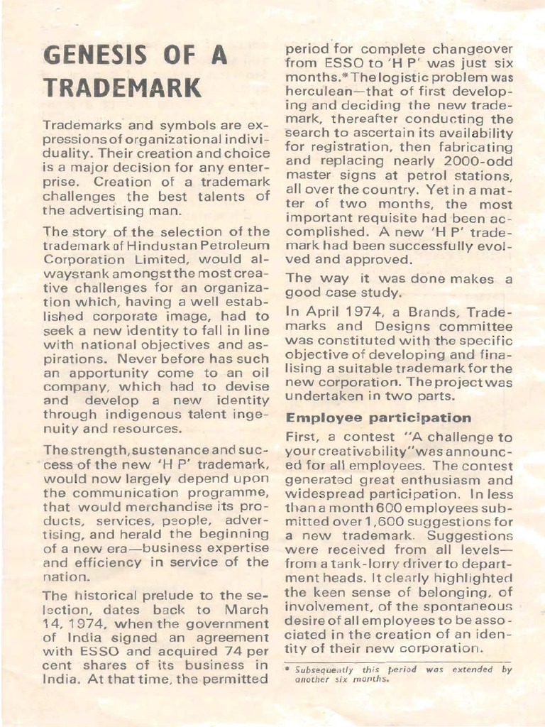 HPCL Logo Genesis of HP Trademark | PDF | Trademark | Communication