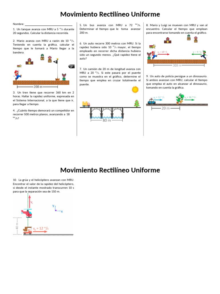 Movimiento Rectilíneo Uniforme MRU - Ejercicios Resueltos PDF | PDF