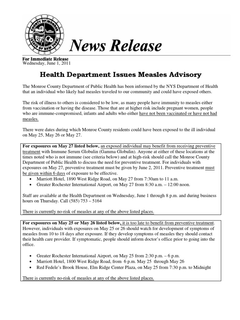 MCDPH Measles Advisory | PDF | Measles | Microbiology MCDPH Measles Advisory | PDF | Measles | Microbiology