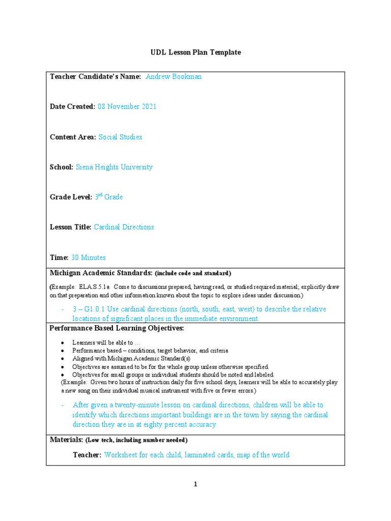 3rd Grade Cardinal Directions Lesson | PDF | Educational Assessment ...