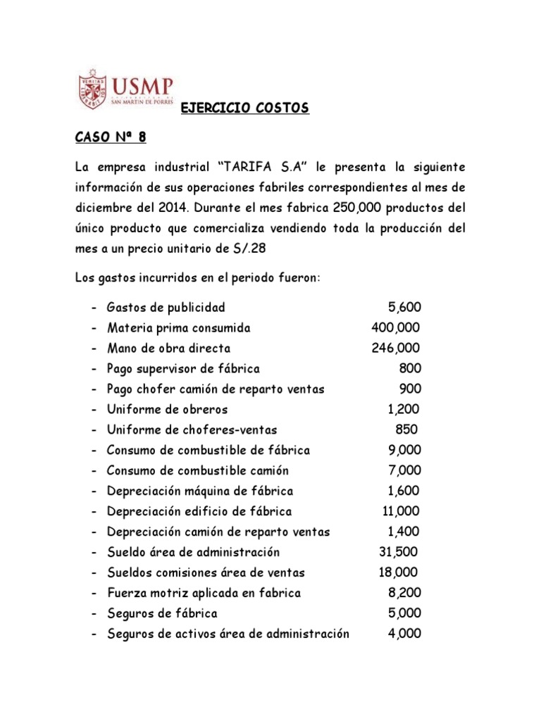 S04.s1 COSTOS Ejercicio 8 | PDF