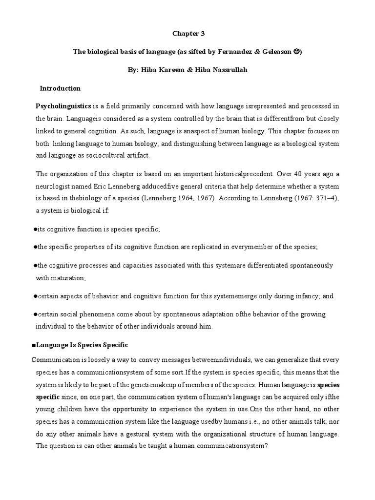 Chapter 3 (The Biological Basis of Language) | PDF