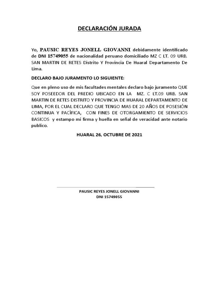 Declaración Jurada Leonel | PDF