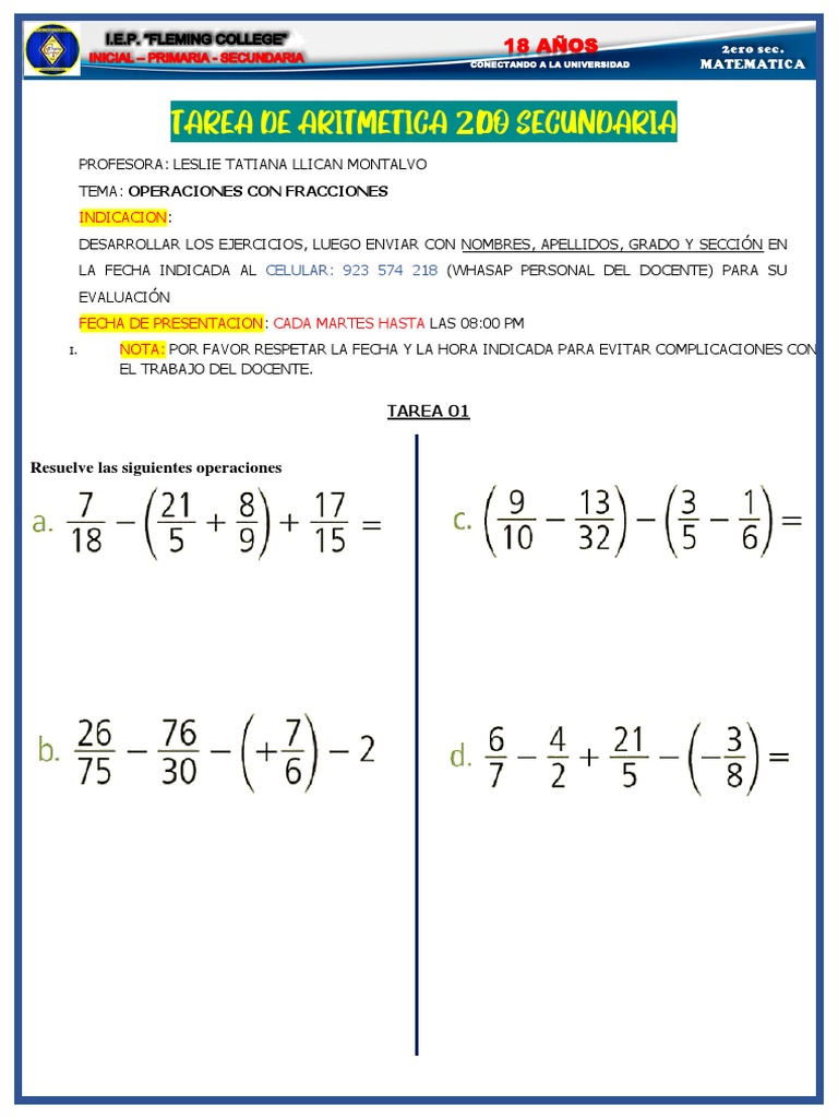 Tarea de Aritmética 2do Secundaria | PDF