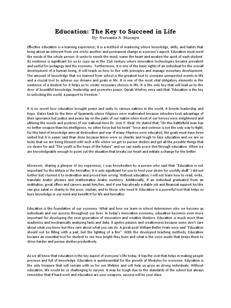 Education: The Key To Succeed in Life | PDF