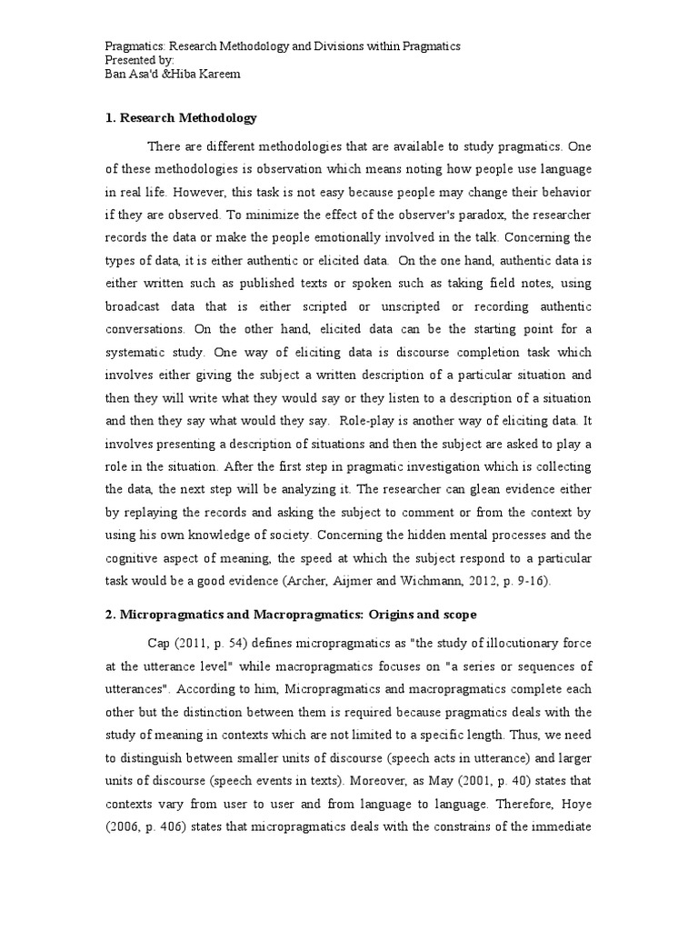 Pragmatics Research Methodology and Divisions Within Pragmatics | PDF