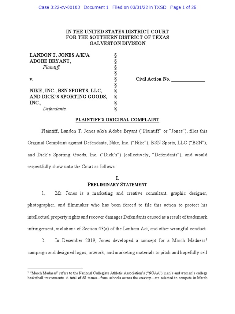 Trademark Infringement Case: Jones vs. Nike | PDF | Complaint | Trademark