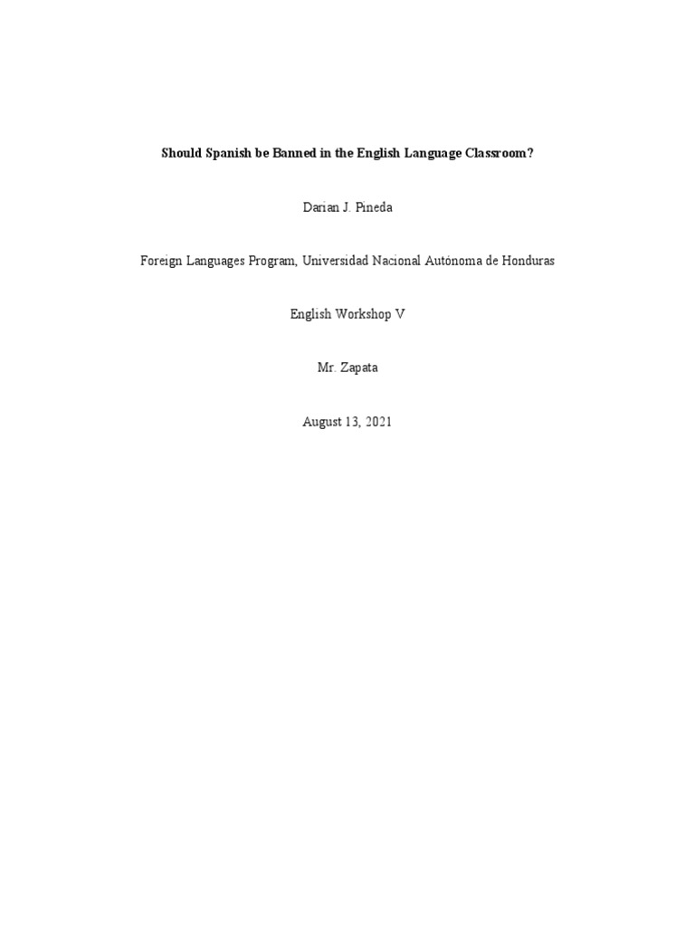 Should Spanish Be Banned in The English Language Classroom | PDF ...