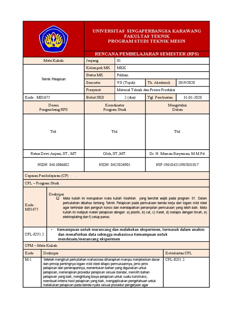 RPS Teknik Pelapisan | PDF
