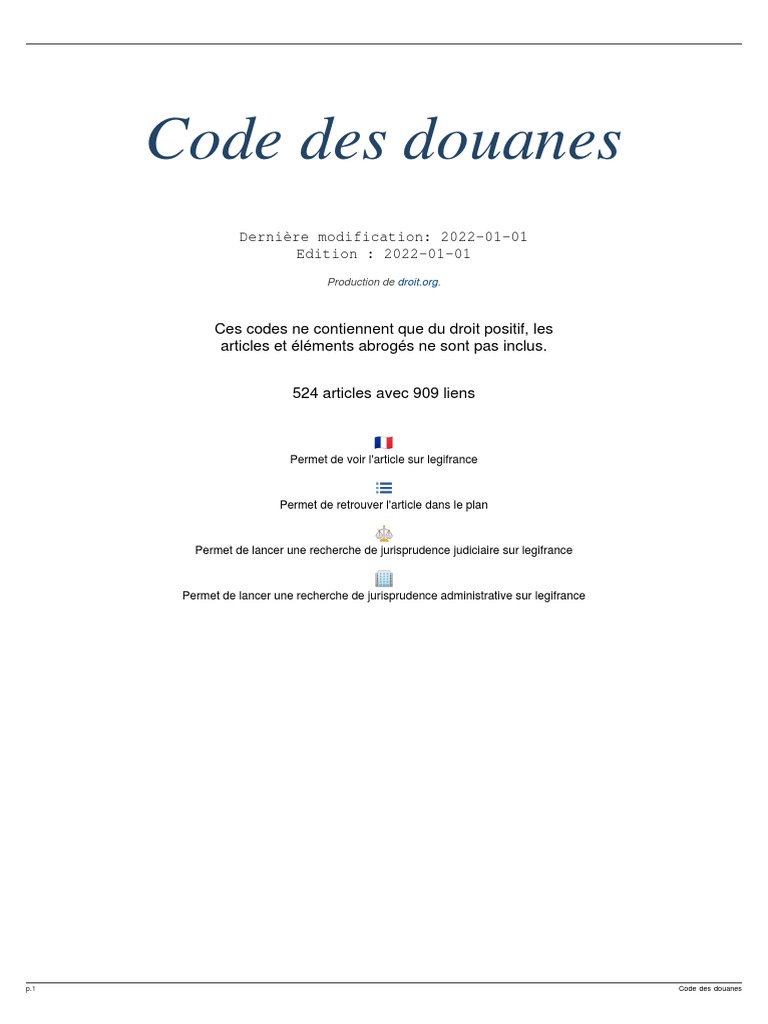 Code Des Douanes | PDF