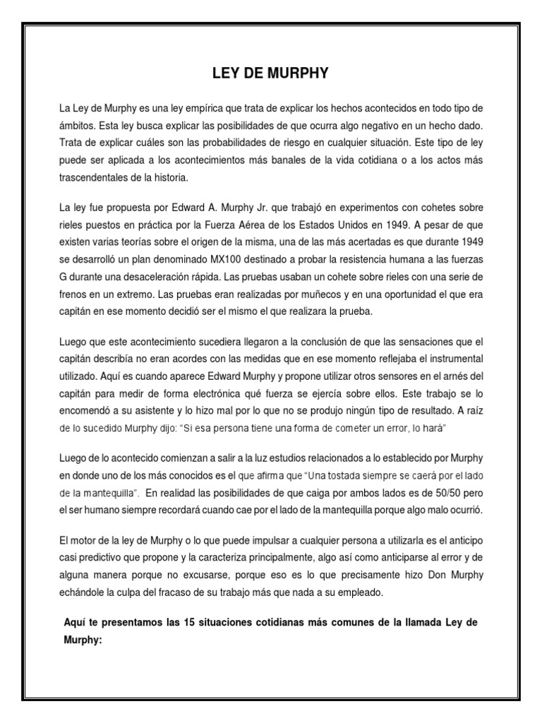 Ley de Murphy: Ejemplos y Ciencia | PDF
