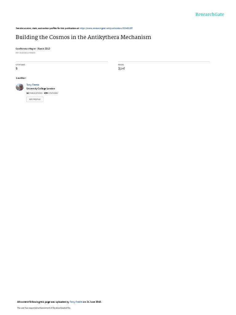 Building The Cosmos in The Antikythera Mechanism, Tony Freeth | PDF ...