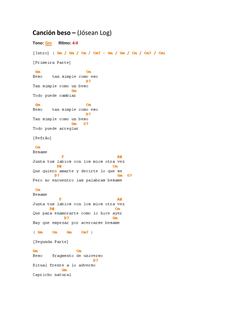 Letra de La Canción Beso | PDF