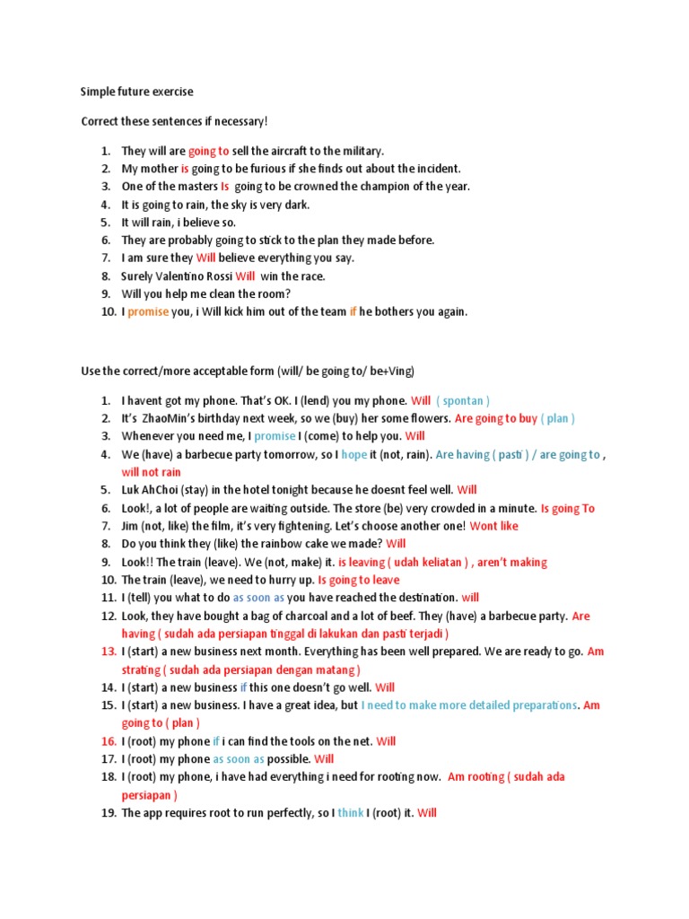 Simple Future Exercise Salinan | PDF