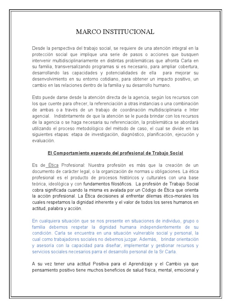 Marco Institucional para El Profesional de Trabajo Social | PDF