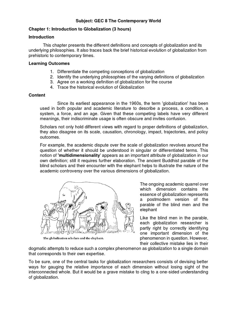 Subject: GEC 8 The Contemporary World Chapter 1: Introduction To Globalization (3 Hours) | PDF ...