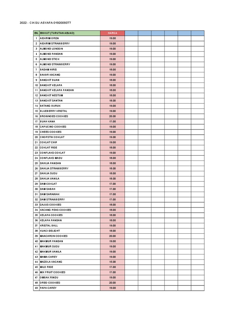 List Kuih Raya 2022 | PDF | Food Ingredients | Crops
