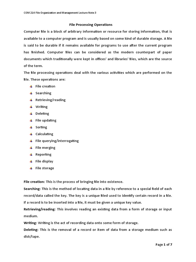 COM 214 File Organization and Management Lecture Note 3 | PDF ...