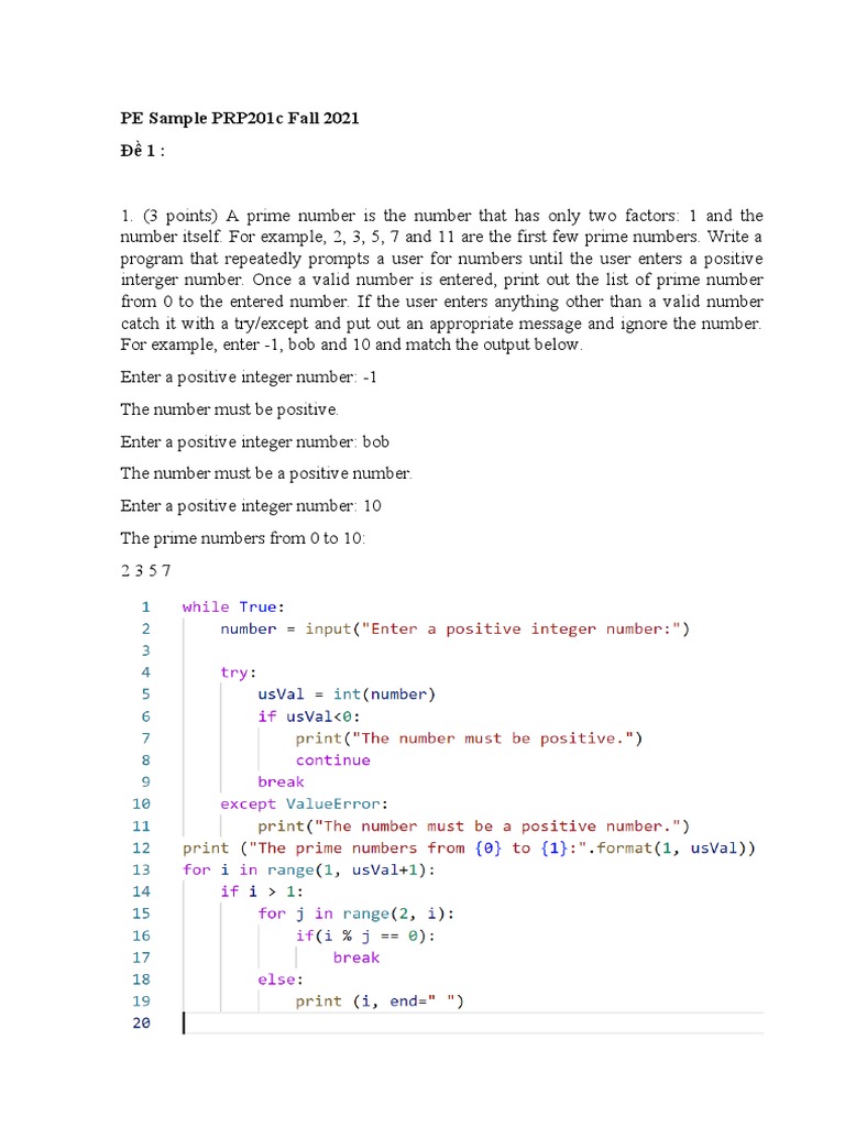 PE Sample PRP201c Fall 2021 Đề 1 | PDF