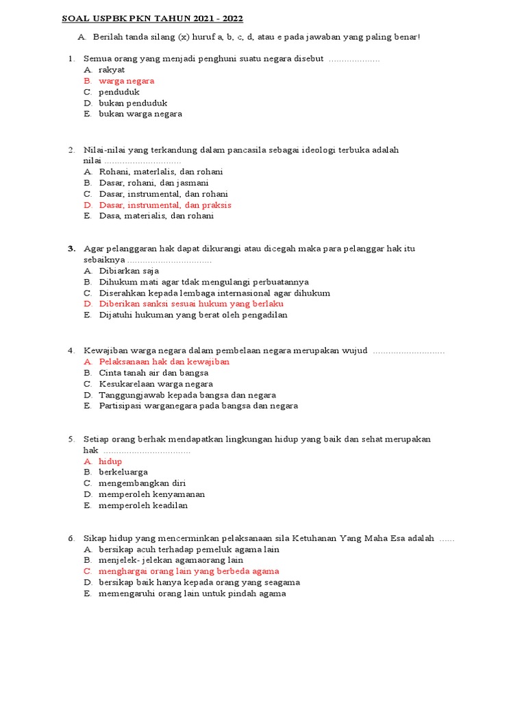 Soal PKN Uspbk 2021 2022 | PDF | Hukum