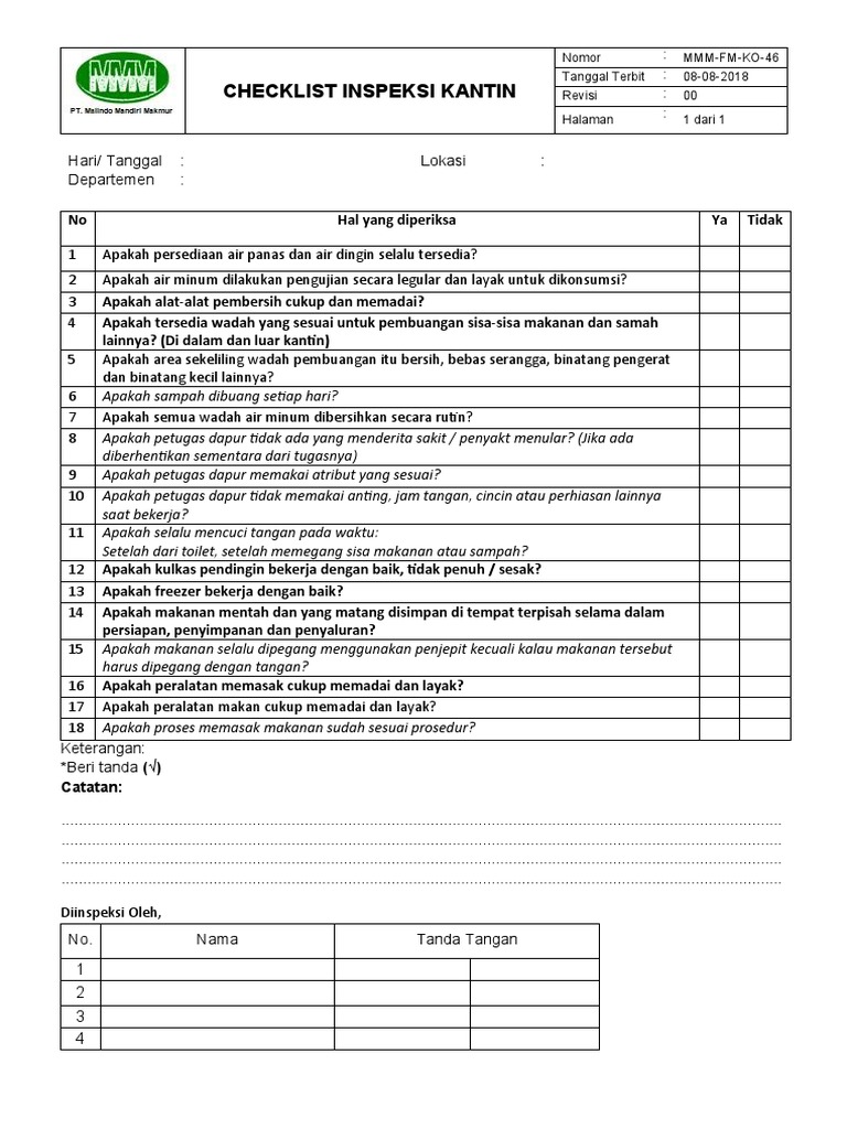 MMM-FM-KO-46 - 00 (Form Inspeksi Kantin) | PDF