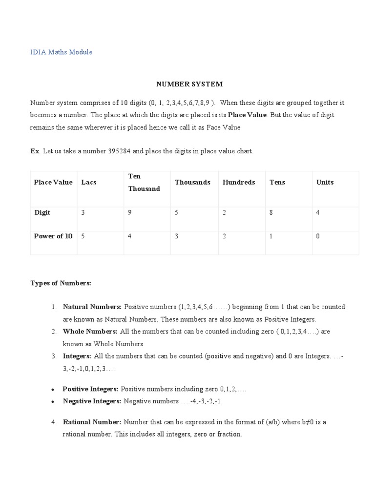 IDIA Maths Module | Download Free PDF | Percentage | Numbers