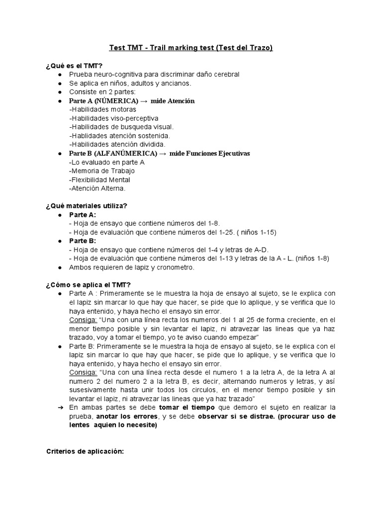 Test TMT (Trail Marking Test) | PDF | Cognición | Neurociencia
