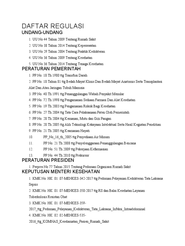 Daftar Regulasi | PDF | Pengembangan Diri
