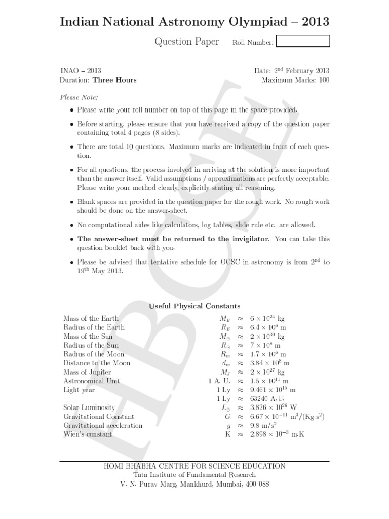 INAO Solved Paper 2013 | PDF