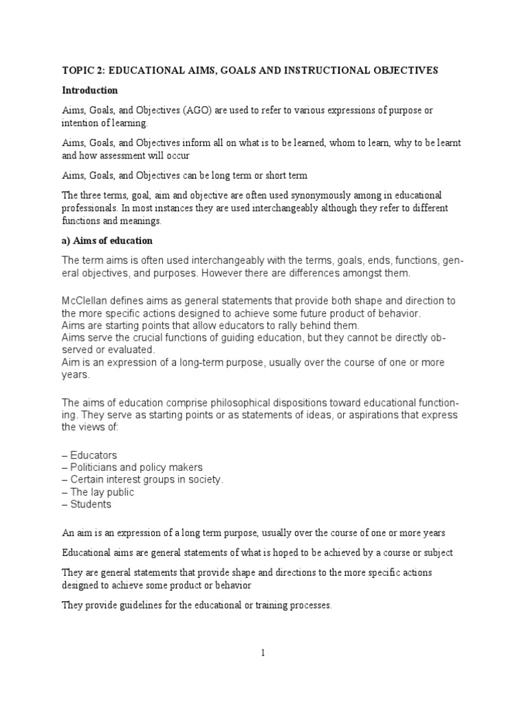 Educational Aims, Goals, and Objectives | PDF | Curriculum | Learning
