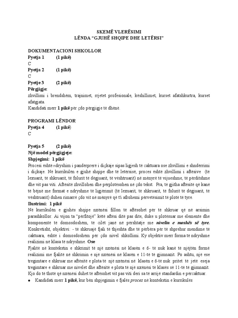 Gjuhe Shqipe Dhe Letersi Zgjidhje 2014 Pdf