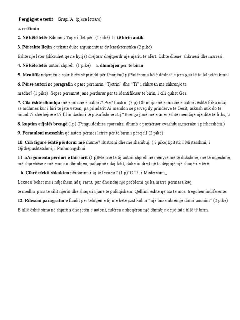 Pergjigje Testi Edmond Tupe | PDF