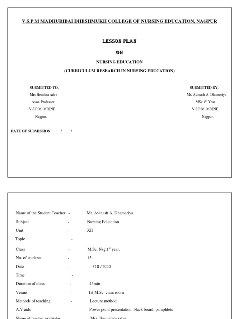 Curriculum Research in Nursing-Lesson Plan | PDF | Curriculum ...