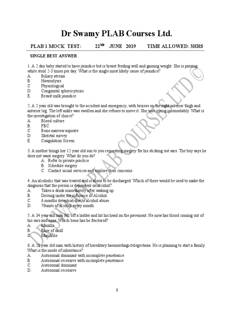 Mock5 Plab Resources | PDF | Dementia | Medicine